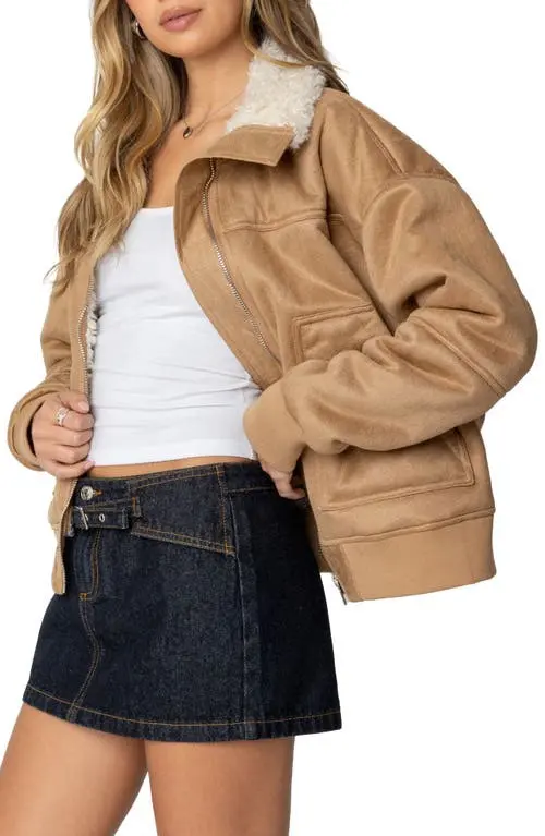 EDIKTED Faux Shearling Bomber Jacket