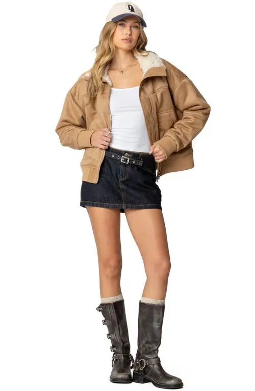 EDIKTED Faux Shearling Bomber Jacket