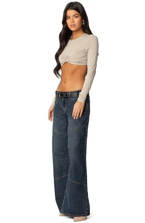 EDIKTED Gathered Long Sleeve Crop Top