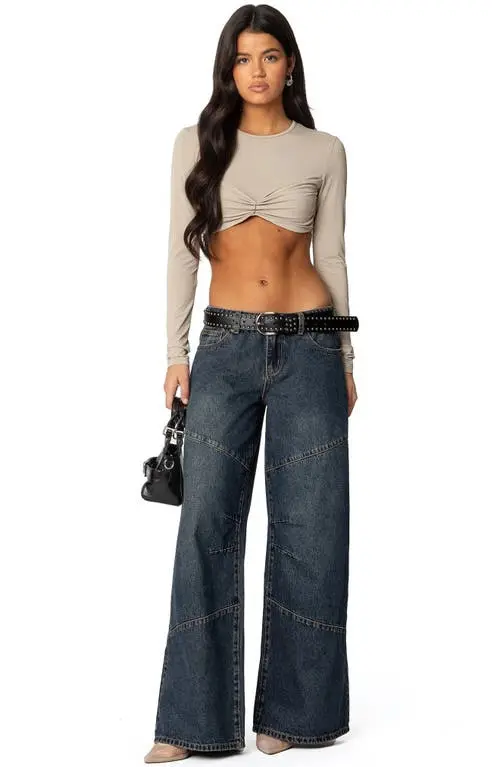 EDIKTED Gathered Long Sleeve Crop Top