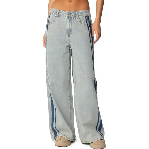 EDIKTED Side Stripe Wide Leg Jeans