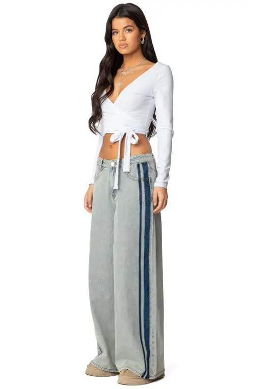 EDIKTED Side Stripe Wide Leg Jeans