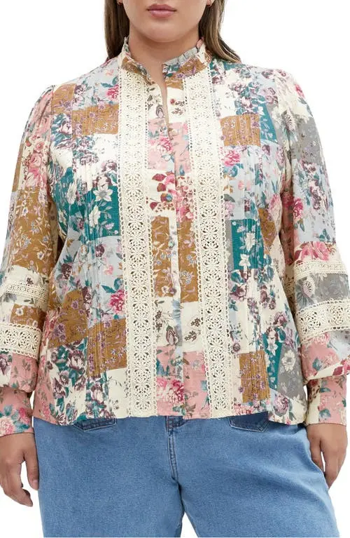 City Chic Floral Print Lace Shirt