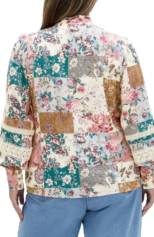 City Chic Floral Print Lace Shirt