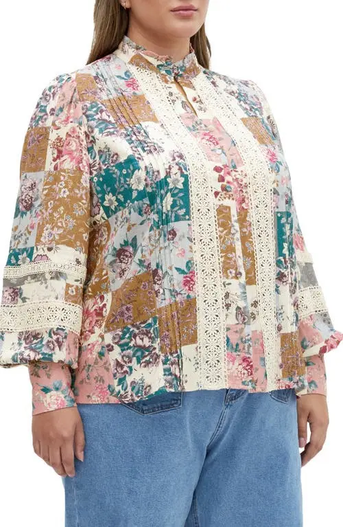 City Chic Floral Print Lace Shirt