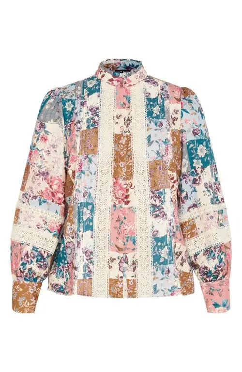 City Chic Floral Print Lace Shirt