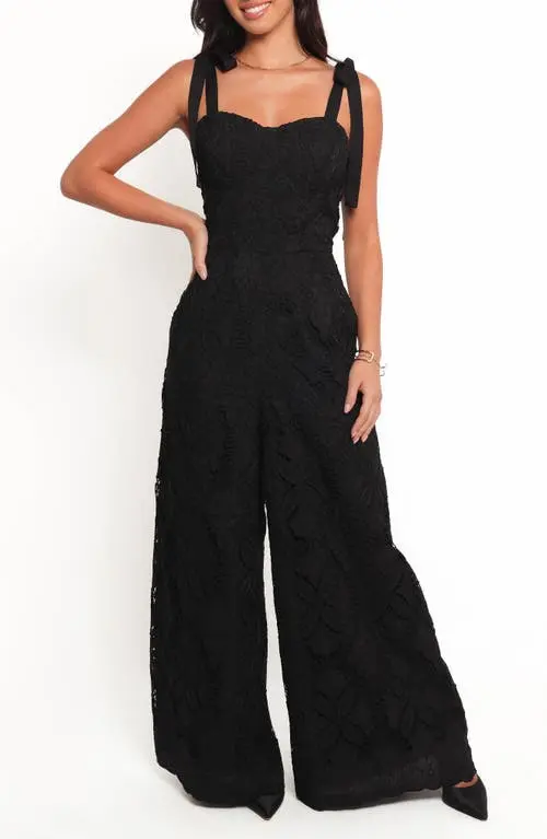 PETAL & PUP Raya Tie Strap Lace Jumpsuit - Black