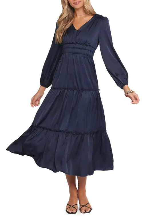 PETAL & PUP Rowen Long Sleeve Satin Midi Dress