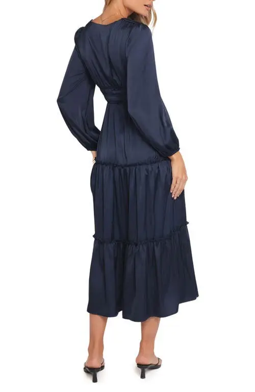 PETAL & PUP Rowen Long Sleeve Satin Midi Dress