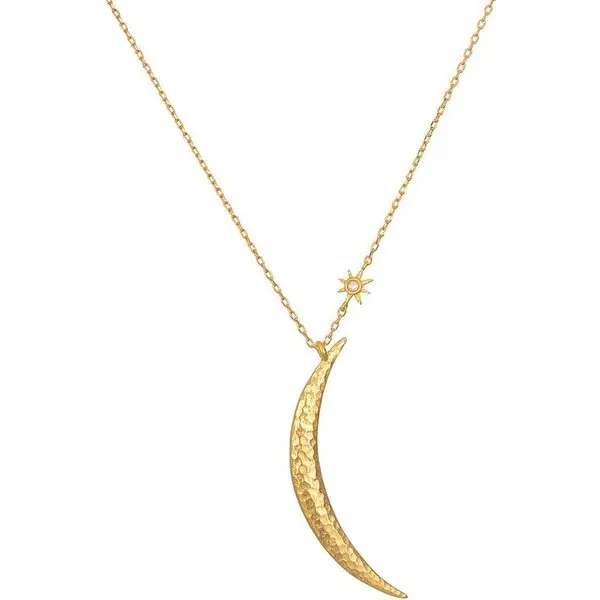 SATYA JEWELRY Illuminated Path Moon Pendant Necklace - Gold
