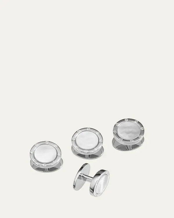 JAN LESLIE Round Mother-of-pearl Screw Shirt Studs