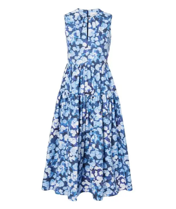 Erdem Floral-appliqué Ruffled Cotton Cocktail Dress - Blue