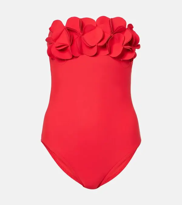 KARLA COLLETTO Tess Floral-appliqué Bandeau Swimsuit - Red