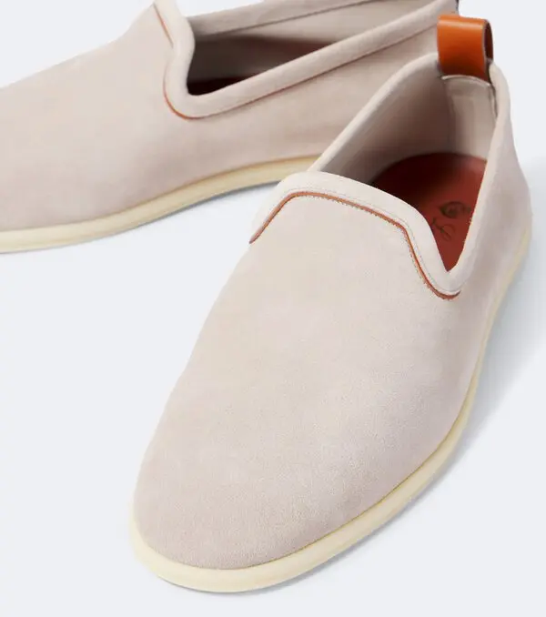 Loro Piana Venice Walk Suede Loafers - Beige