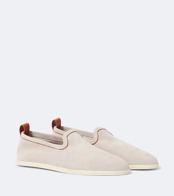 Loro Piana Venice Walk Suede Loafers - Stone