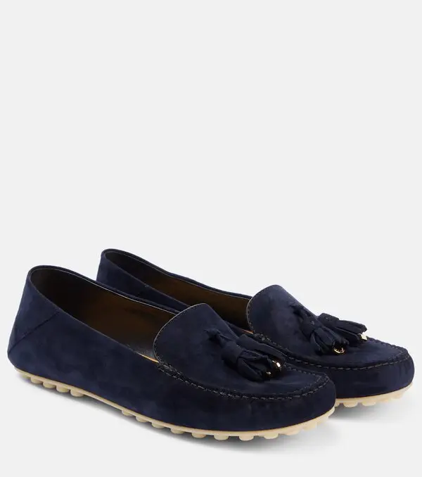 Loro Piana Dot Sole Walk Suede Driving Shoes - Blue