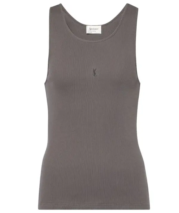 Saint Laurent Cassandre Ribbed-knit Tank Top - Grey