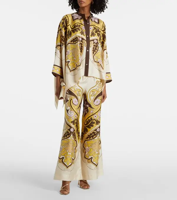 La DoubleJ Spells Placée Printed Silk Twill Palazzo Pants