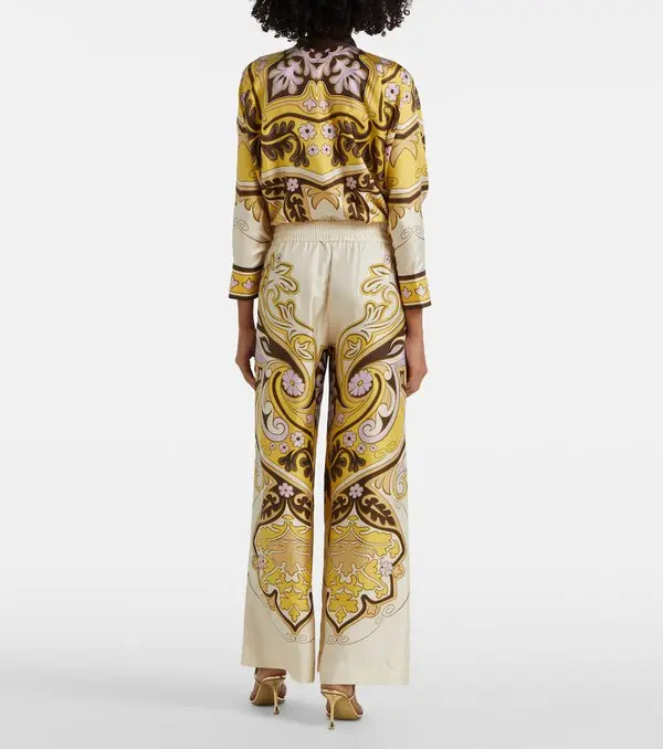 La DoubleJ Spells Placée Printed Silk Twill Palazzo Pants