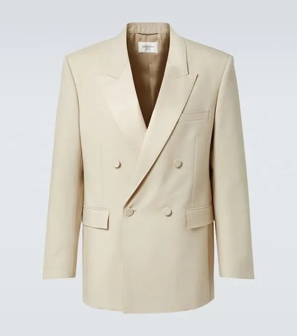 Saint Laurent Double-breasted Wool Tuxedo Jacket - Beige
