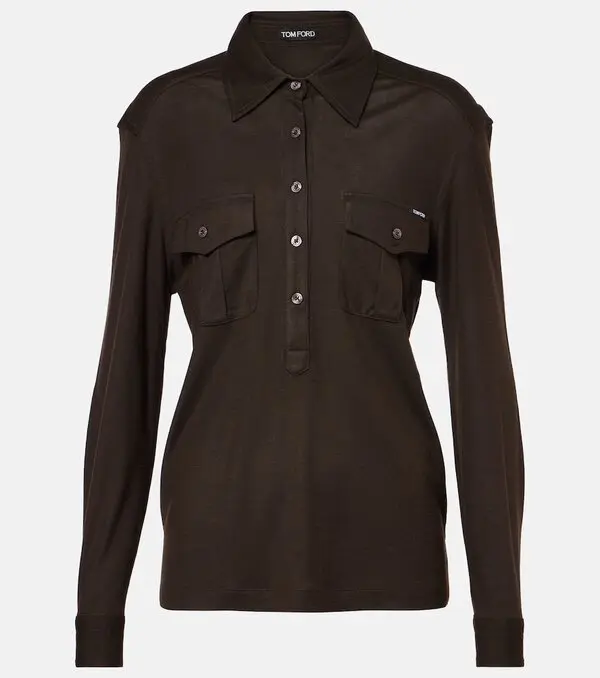 TOM FORD Long-sleeve Jersey Top With Dual Breast Pockets - Brown