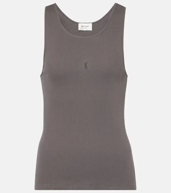 Saint Laurent Cassandre Ribbed Tank Top - Grey