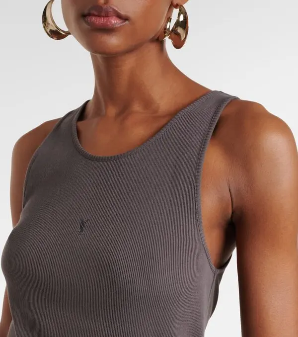 Saint Laurent Cassandre Ribbed Tank Top - Grey
