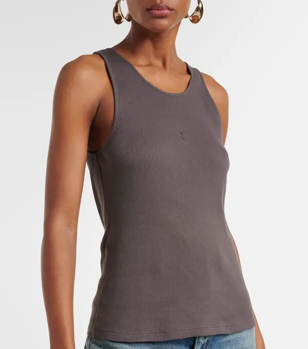 Saint Laurent Cassandre Ribbed Tank Top - Grey