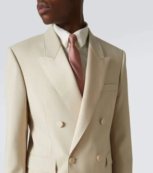 Saint Laurent Double-breasted Wool Tuxedo Jacket - Beige