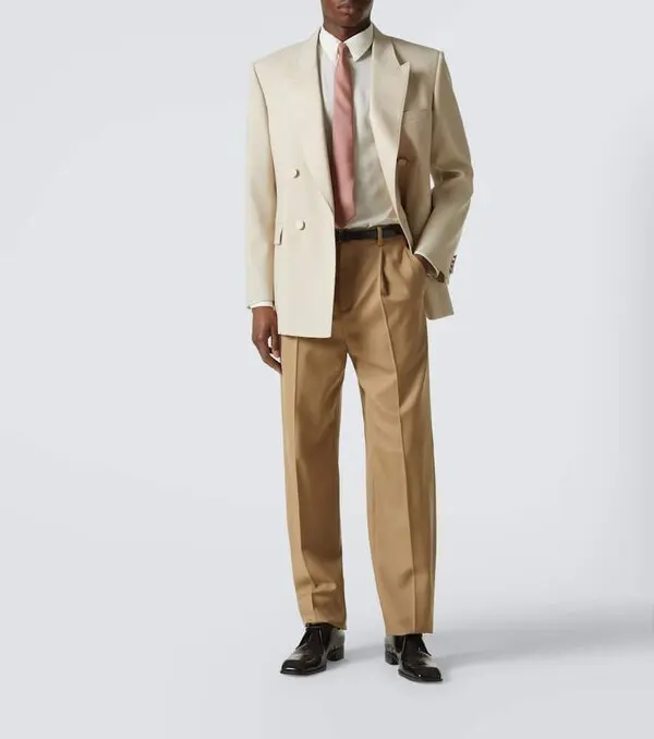 Saint Laurent Double-breasted Wool Tuxedo Jacket - Beige