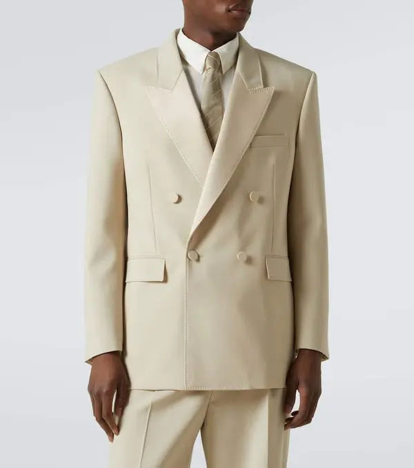 Saint Laurent Double-breasted Wool Tuxedo Jacket - Beige