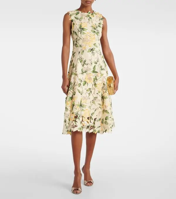 Oscar De La Renta Printed Midi Dress