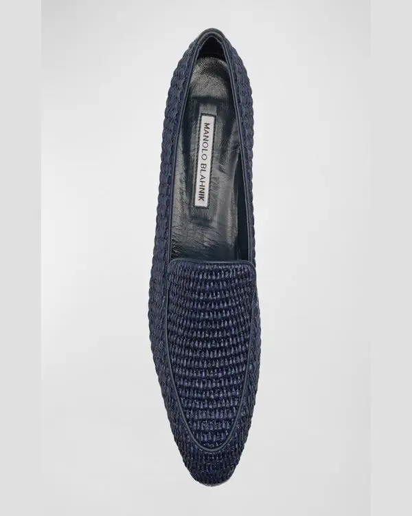 Manolo Blahnik Pitakara Woven Slip-On Loafers - Navy - 72  display picture 3