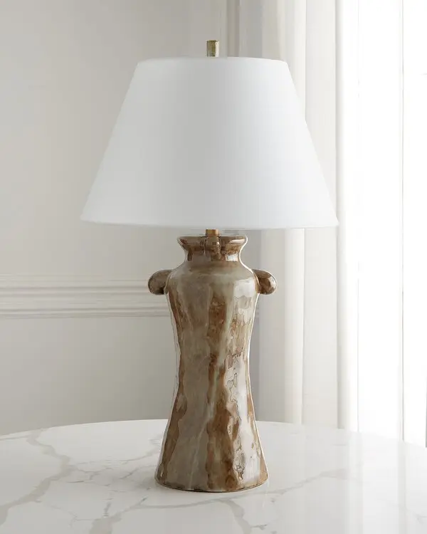 Neiman Marcus Reactive 32" Ceramic Table Lamp - Caramel