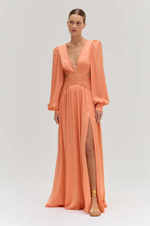 PatBO Satin Long Sleeve Gown