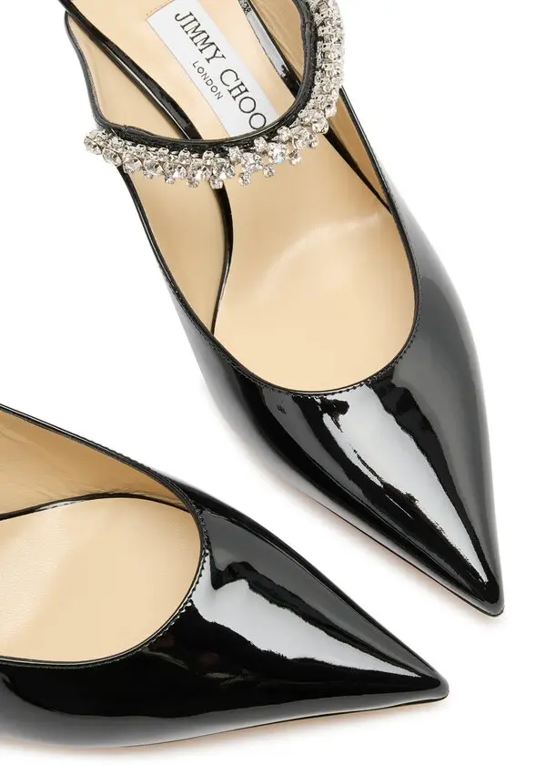 JIMMY CHOO Bing 65 Embellished Patent Leather Mules - Black