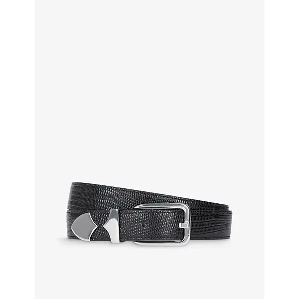 The Kooples Leather Logo Belt The Kooples Womens Black Chain-embellished Logo-embossed  main image 4