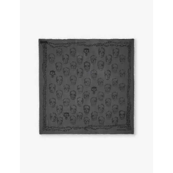 Zadig&Voltaire Kerry Skull-print Square Woven Scarf - Shark
