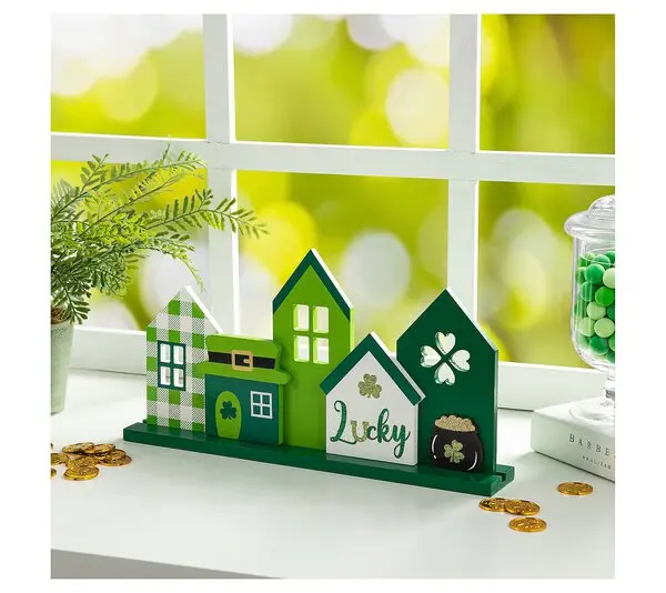 GLITZHOME 16'l St.patrick's Wooden Lucky House Able Decor - One-color