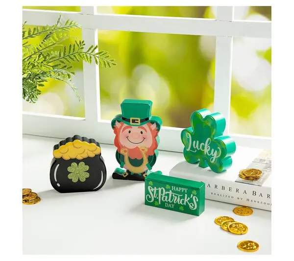 GLITZHOME 6'h St.patrick's Classic Characters T Able Decor S/4 - One-color