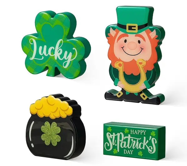 GLITZHOME 6'h St.patrick's Classic Characters T Able Decor S/4