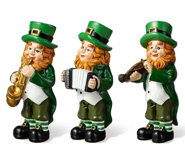 GLITZHOME 5' St.patrick's Leprechaun Musicians Ble Decor S/3