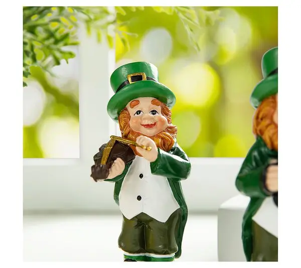 GLITZHOME 5' St.patrick's Leprechaun Musicians Ble Decor S/3