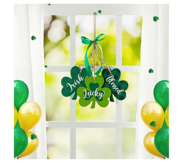 GLITZHOME 18.5' St.patrick's Wooden Shamrock Lu Cky Door Hanger - One-color