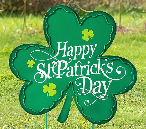 GLITZHOME 24' St.patrick's Shamrock Garden Stak E Or Wall Decor - One-color