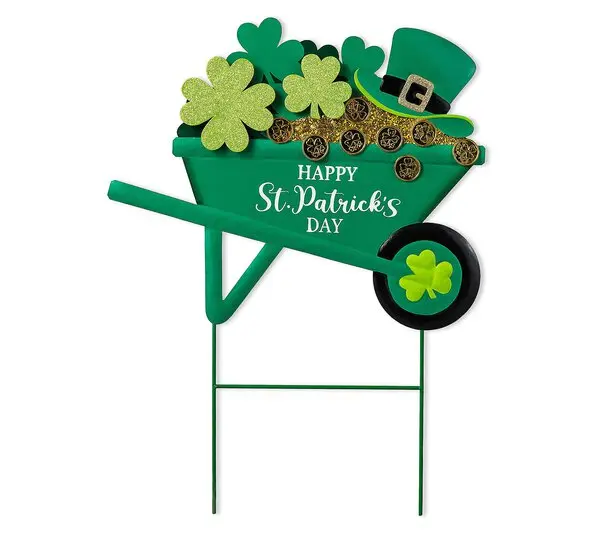 GLITZHOME 24'h St.patrick's Shamrocks Wagon Gar Den Stake