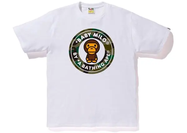 A BATHING APE 1st Camo Milo Busy Works Tee Shirt - White/green