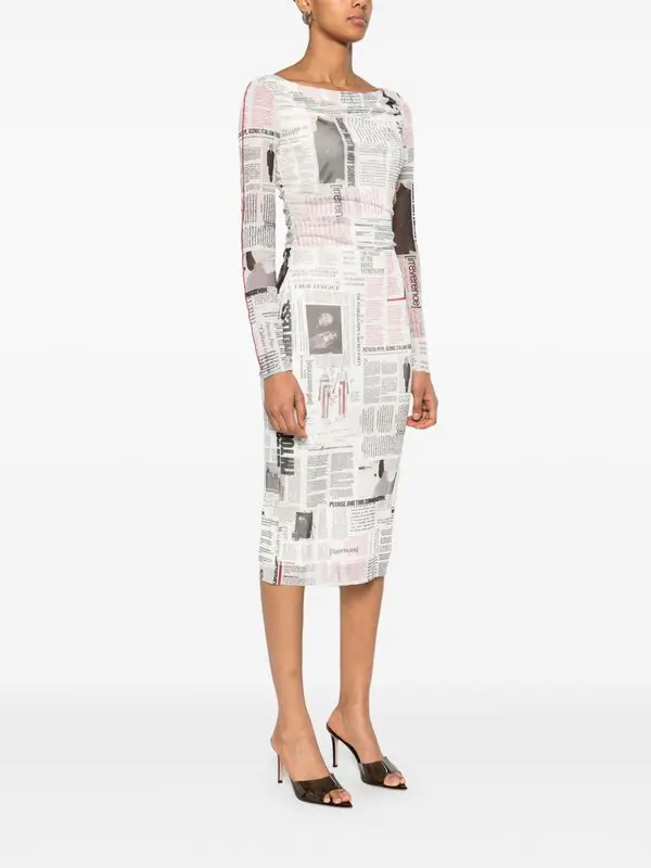 newspaper print midi dress Long Sleeves Loose Newspaper Print Pleated Tied Waist Lapel Midi Dresses Shirt Dress