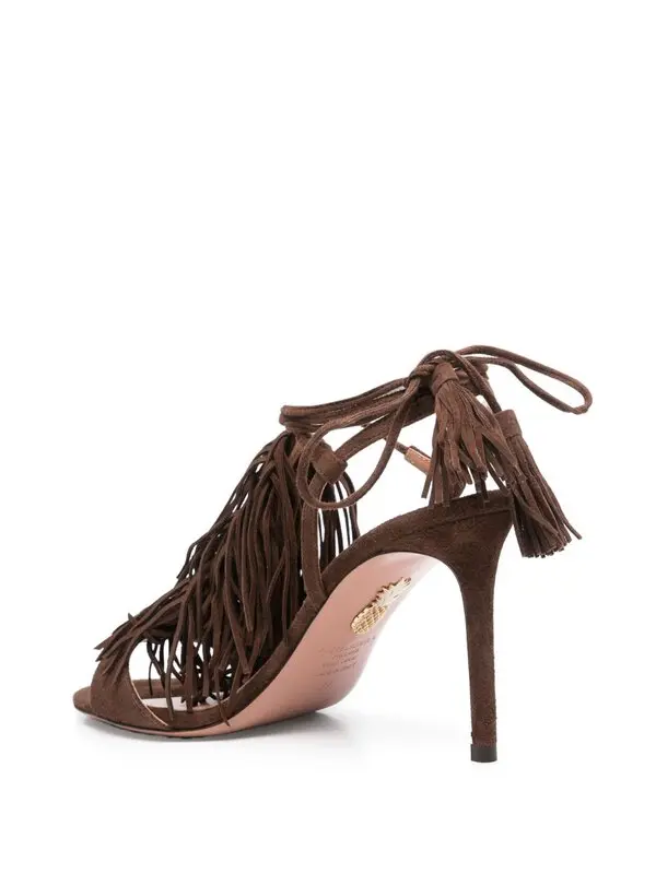 AQUAZZURA 85mm Fringed Sandals - Brown