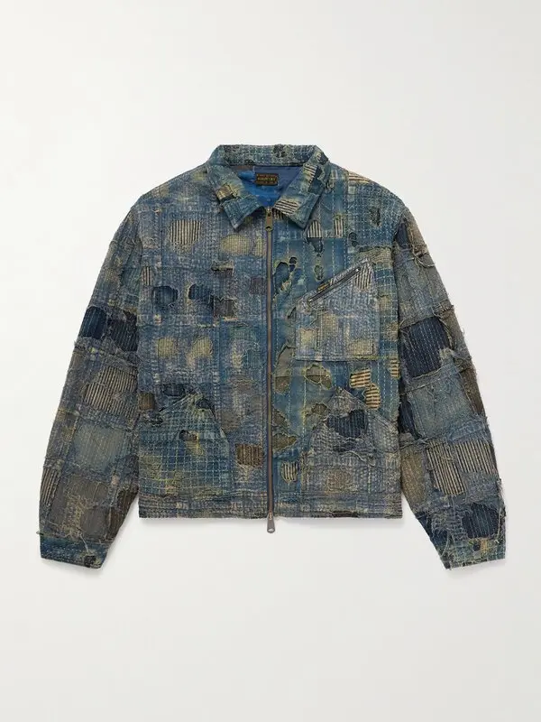 Kapital Boro Distressed Patchwork Denim Jacket - Blue